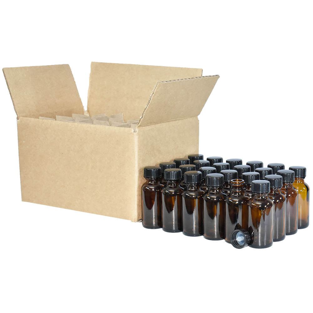 1 oz. Amber Boston Round with Black Poly Cone Cap (20/400) (V23) (V20)