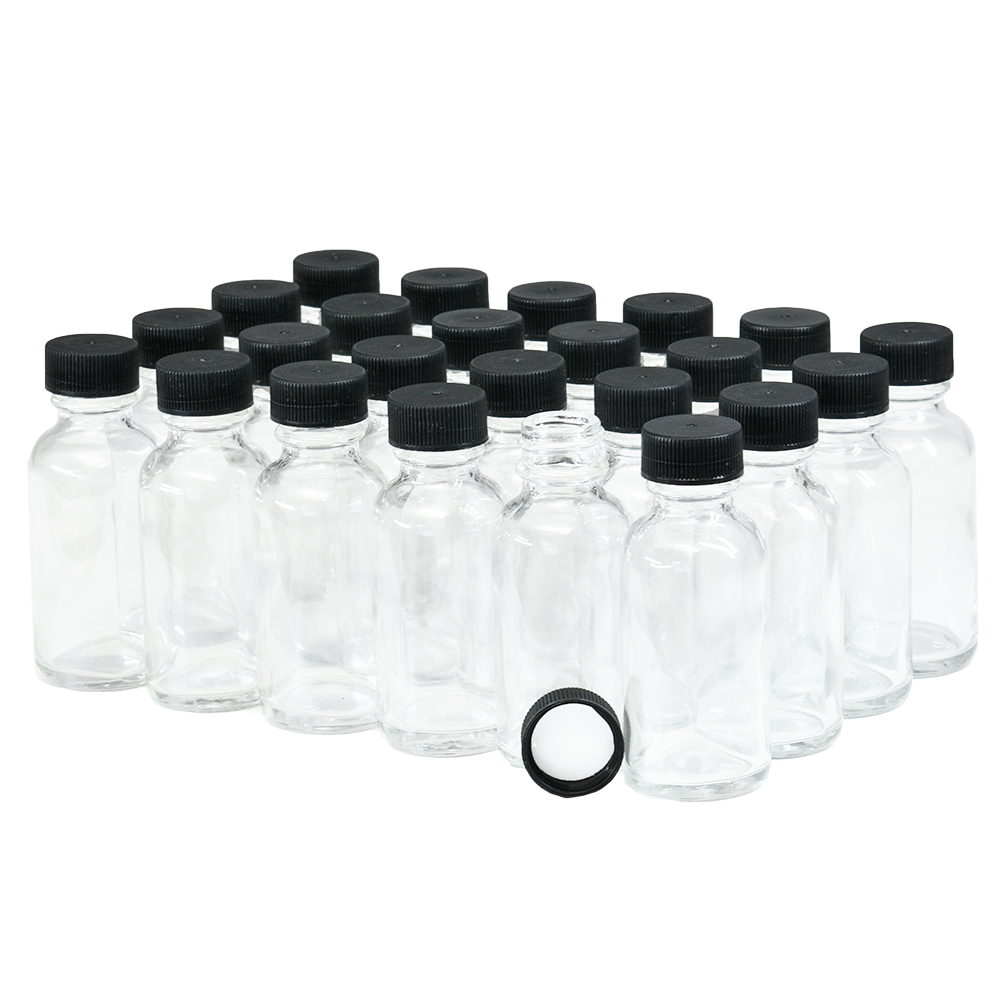 1 oz. Clear Boston Round with Black Cap (20/400) (V8) (V6)