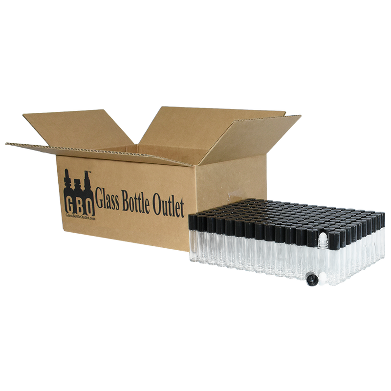 1/3 oz. (10 ml) Clear Glass Roll-on Bottle with Black Cap (Plastic Bal