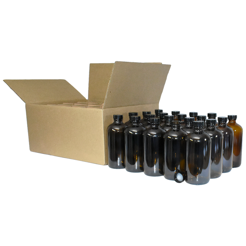 16 oz. Amber Boston Round with Black Poly Cone Cap (28/400) (V23) (V5)