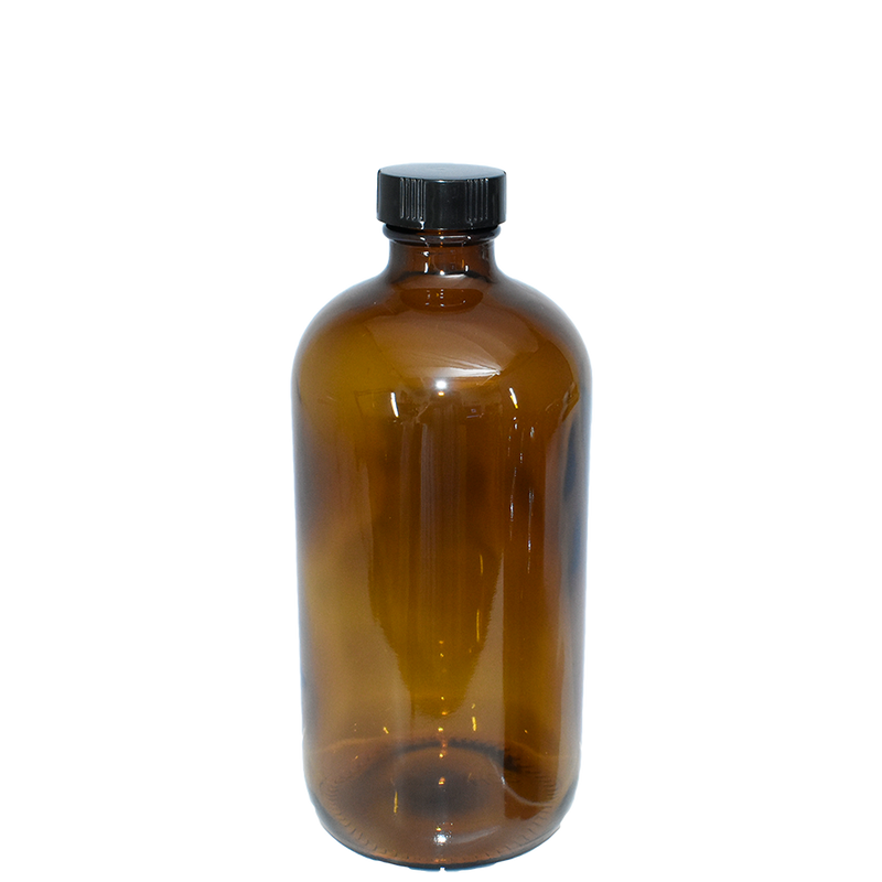 16 oz. Amber Boston Round with Black Poly Cone Cap (28/400) (V23) (V5)