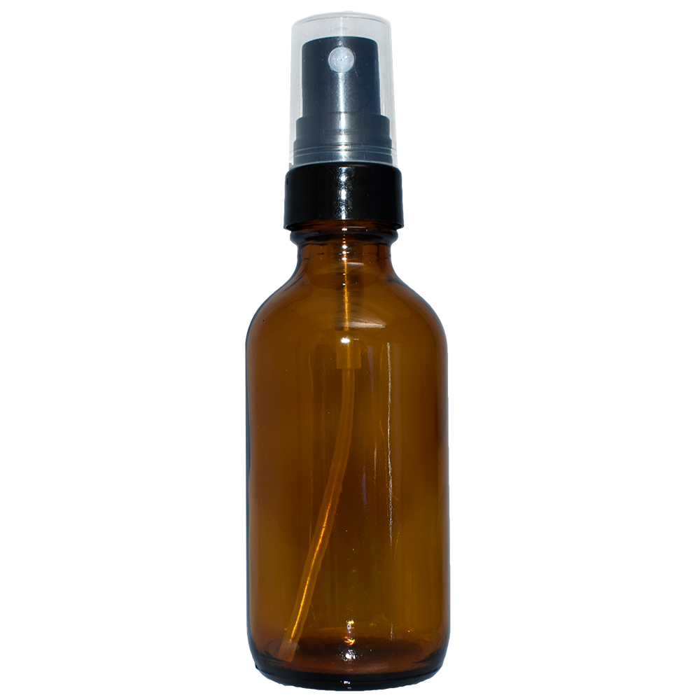 2 oz. Amber Boston Round with Black Fine-Mist Sprayer (.16 ml Per Spra