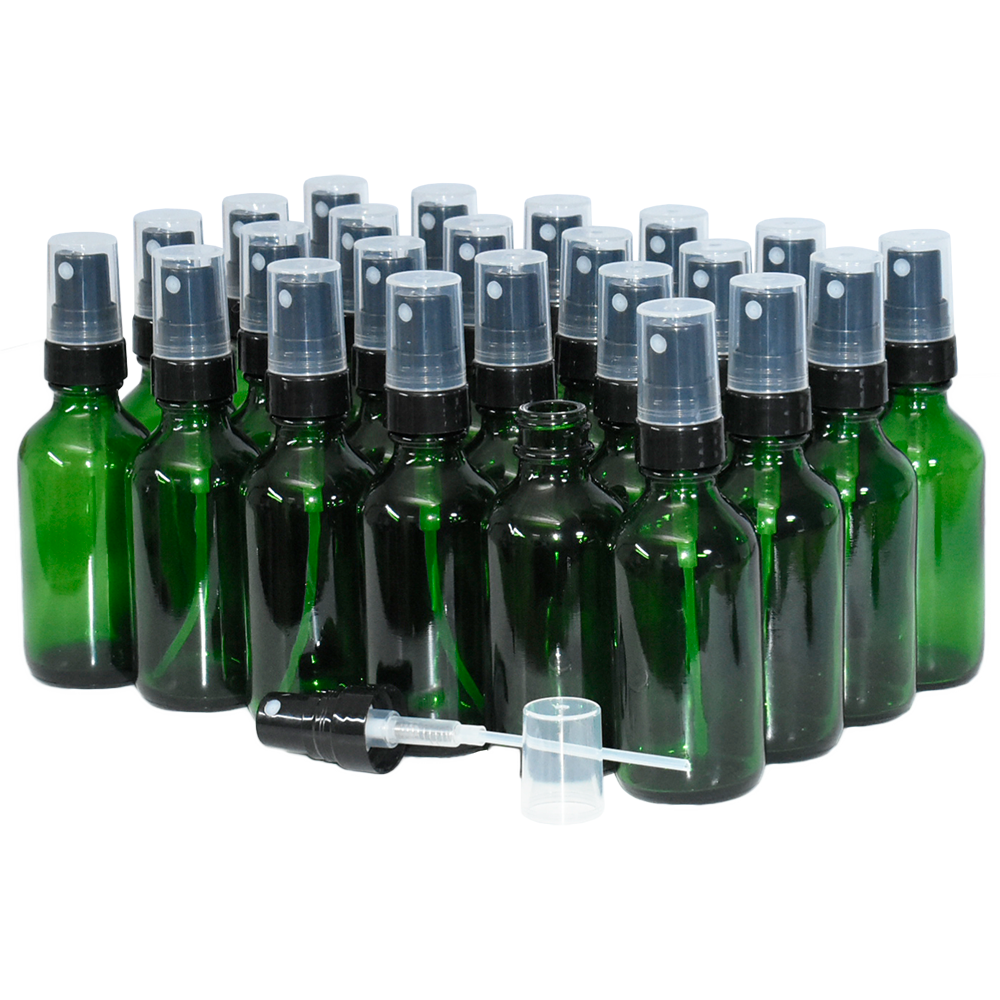 2 oz. Green Boston Round with Black Fine-Mist Sprayer (.16 ml Per Spra