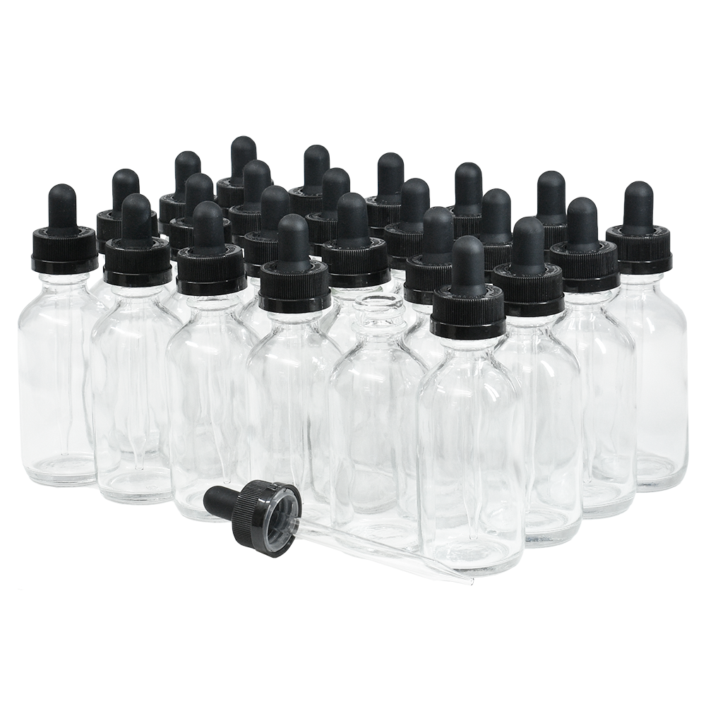 2 oz. Clear Boston Round with Black Child-Resistant Glass Dropper (20/