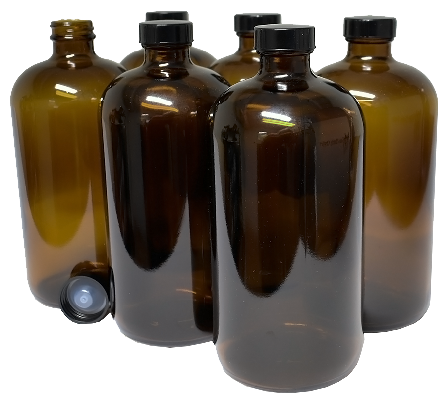 32 oz. Amber Boston Round with Black Poly Cone Cap (33/400) (V4) (V10)