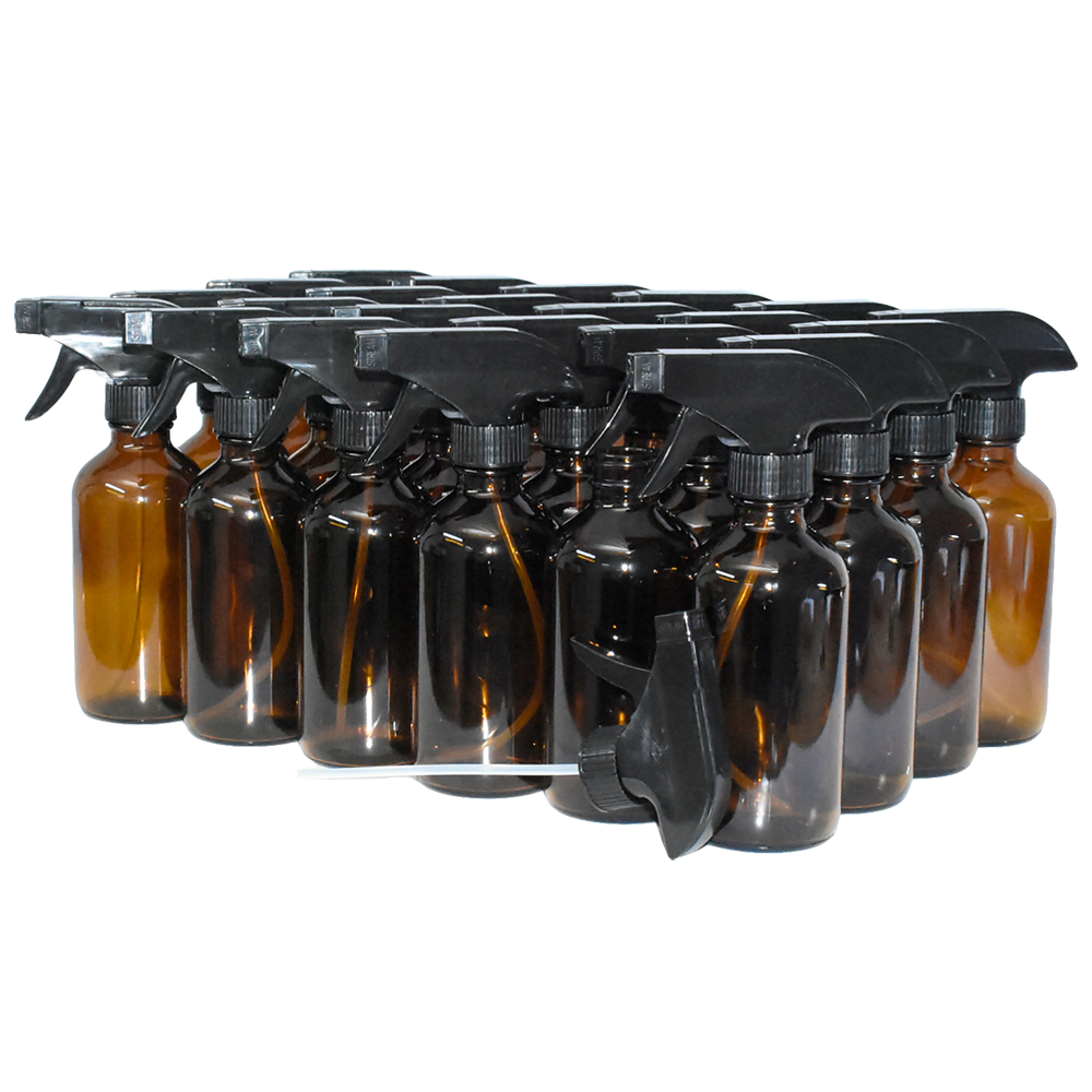 8 oz. Amber Boston Round with Black Trigger Sprayer (28/400) (V23) (V6