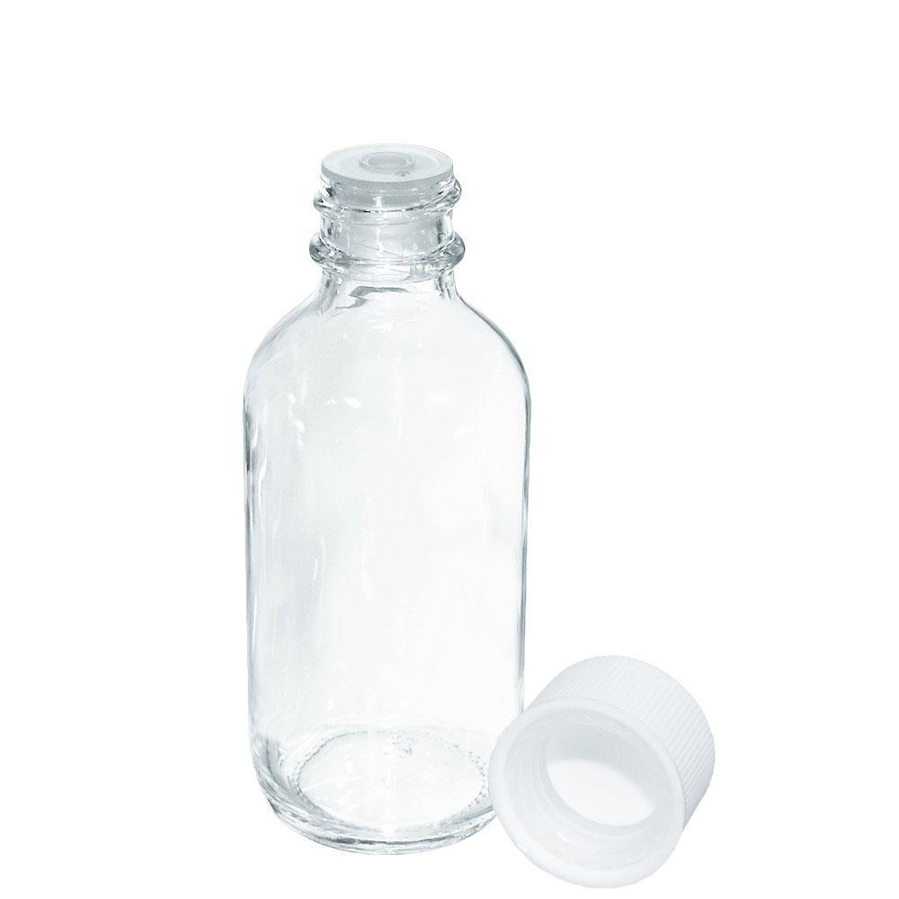2 oz. Clear Boston Round with Reducer and White Child-Resistant Cap (2