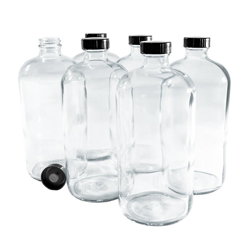 32 oz. Clear Boston Round with Black Poly Cone Cap (33/400) (V4) (V10)